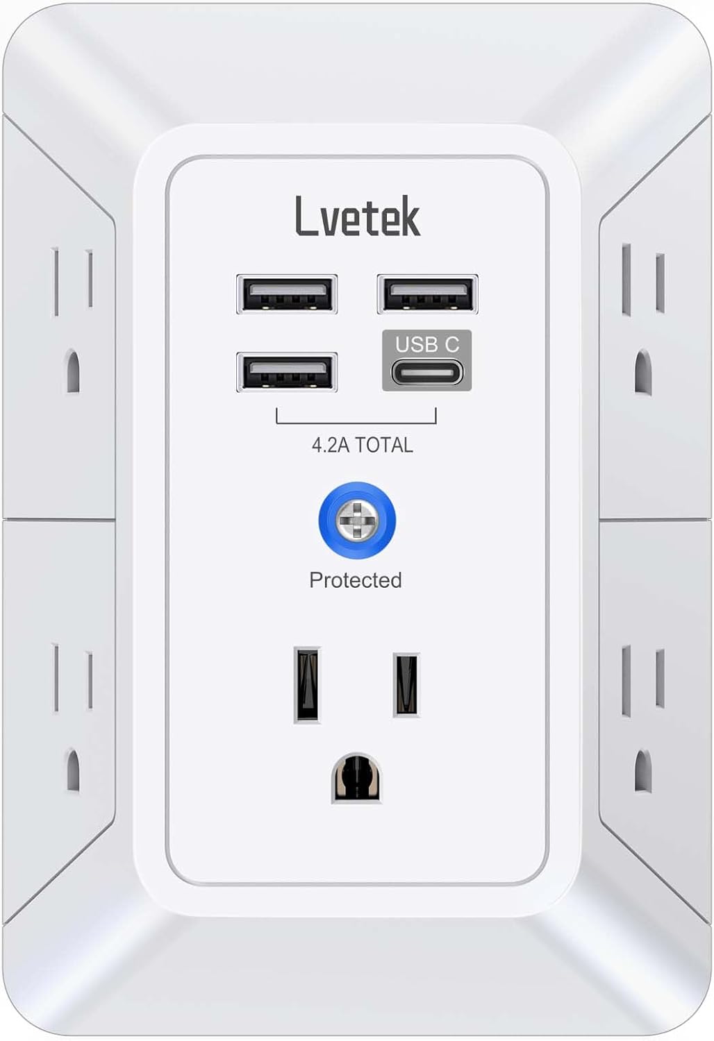 5 Outlet Extender Multi Plug Wall Outlets with 4 USB Charging Ports (1 ...